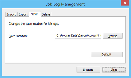 Canon:imagePROGRAF 설명서:Windows 소프트웨어:Accounting Manager 가이드:작업 로그 관리 대화 상자