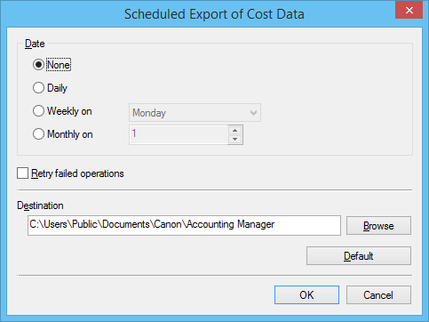 Canon:imagePROGRAF 설명서:Windows 소프트웨어:Accounting Manager 가이드:비용 정보의 예약된 ...