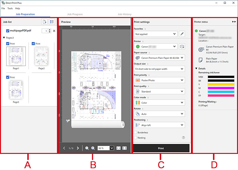 Canon : imagePROGRAF 설명서 : Windows 소프트웨어 : Direct Print Plus 가이드 : 기본 ...