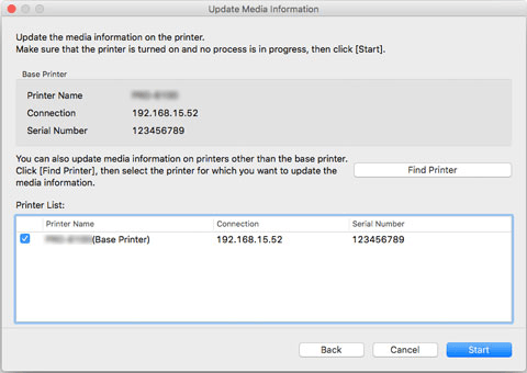 Canon : imagePROGRAF Manuals : Mac OS Software : Media Configuration Tool Guide : Starting Media ...