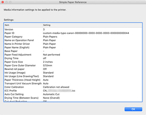 Canon : imagePROGRAF Manuals : Mac OS Software : Media Configuration Tool Guide : Displaying ...