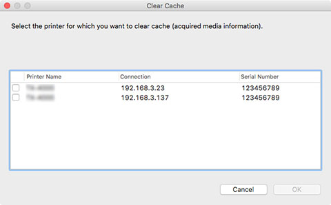 Canon : imagePROGRAF Manuals : Mac OS Software : Media Configuration Tool Guide : Clear Cache ...