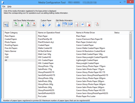 Canon:imagePROGRAF Manuals:Windows Software:Media Configuration Tool Guide:Main Screen