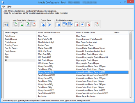 Canon:imagePROGRAF Manuals:Windows Software:Media Configuration Tool Guide:Displaying Media ...