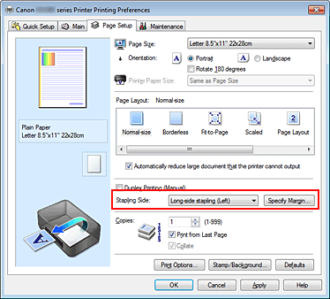Canon : PIXMA Manuals : MX390 series : Setting the Stapling Margin
