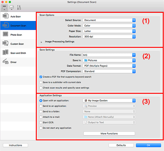 Canon : PIXMA Manuals : TS9000 series : Settings (Document Scan) Dialog