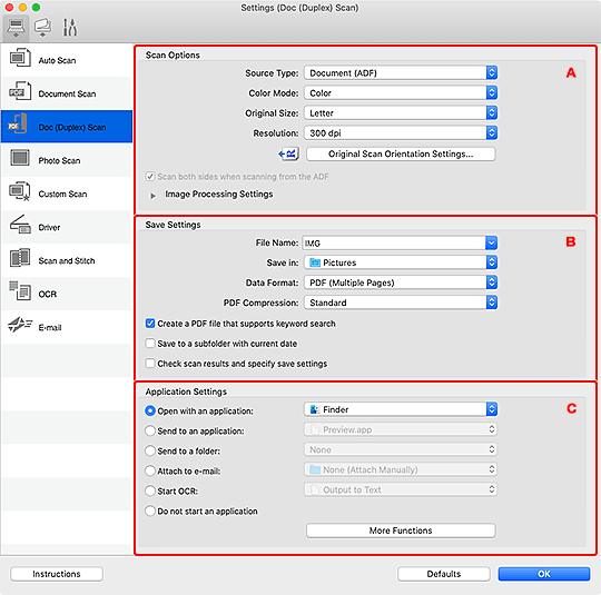 Canon : Manuals : IJ Scan Utility Lite : Settings (Doc (Duplex) Scan ...